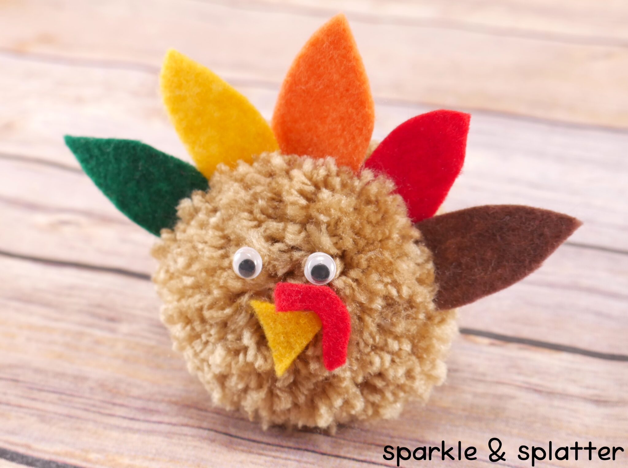 Turkey Pom Pom Craft, Tutorial + Video - sparkleandsplatter.com