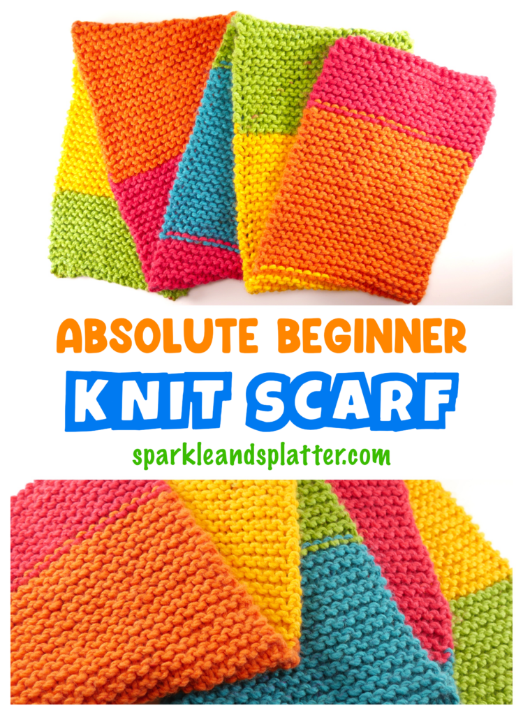 Absolute Beginner Knit Scarf, Free Knitting Pattern + Video Tutorial - sparkleandsplatter.com
