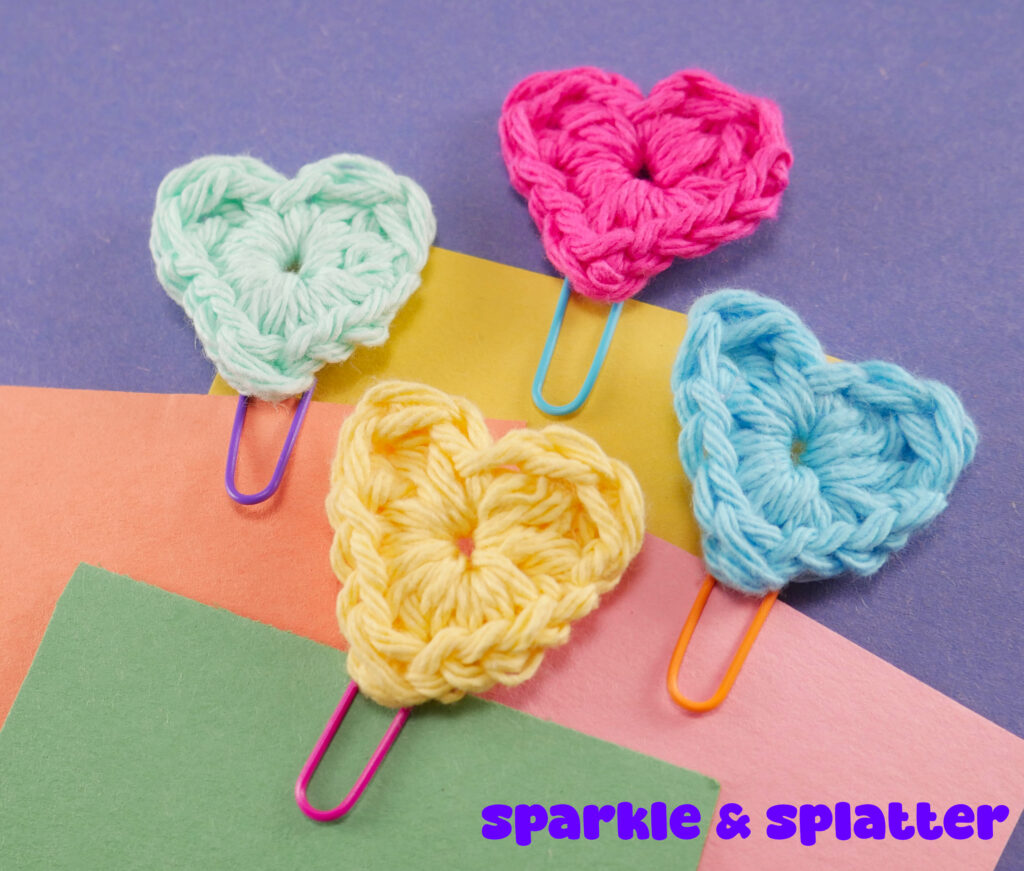 Crochet Heart Bookmarks, Pattern Tutorial + Video - sparkleandsplatter.com