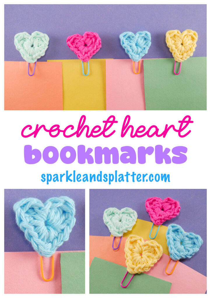 Crochet Heart Bookmarks, Pattern Tutorial + Video - sparkleandsplatter.com