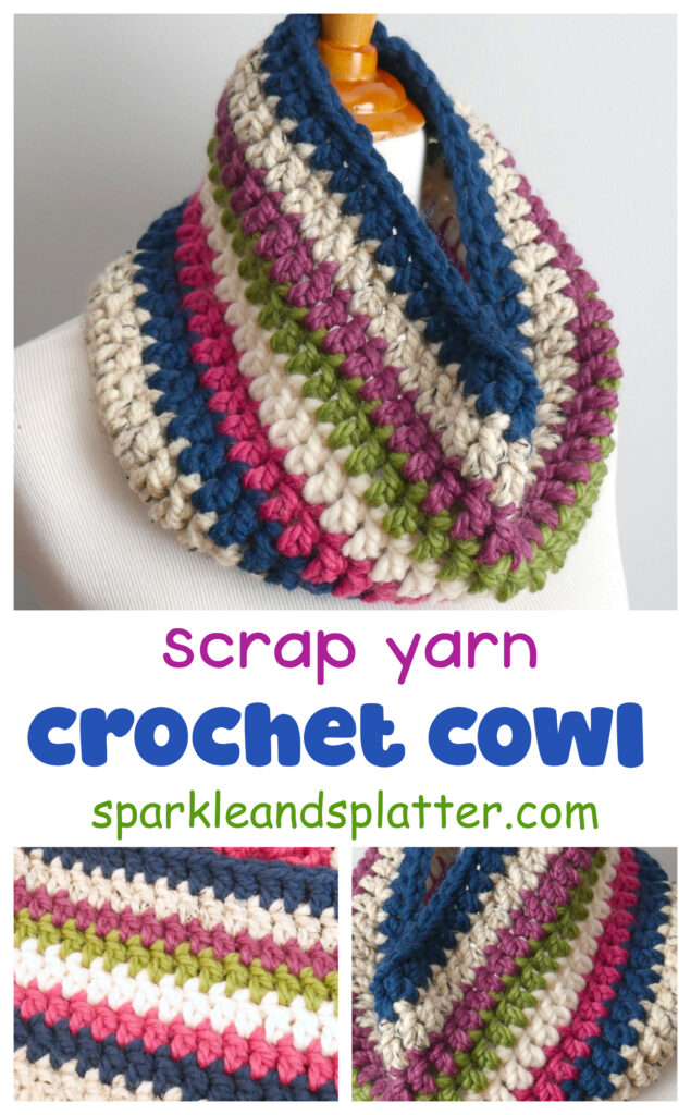 Scrap Yarn Crochet Cowl, Pattern Tutorial + Video - sparkleandsplatter.com